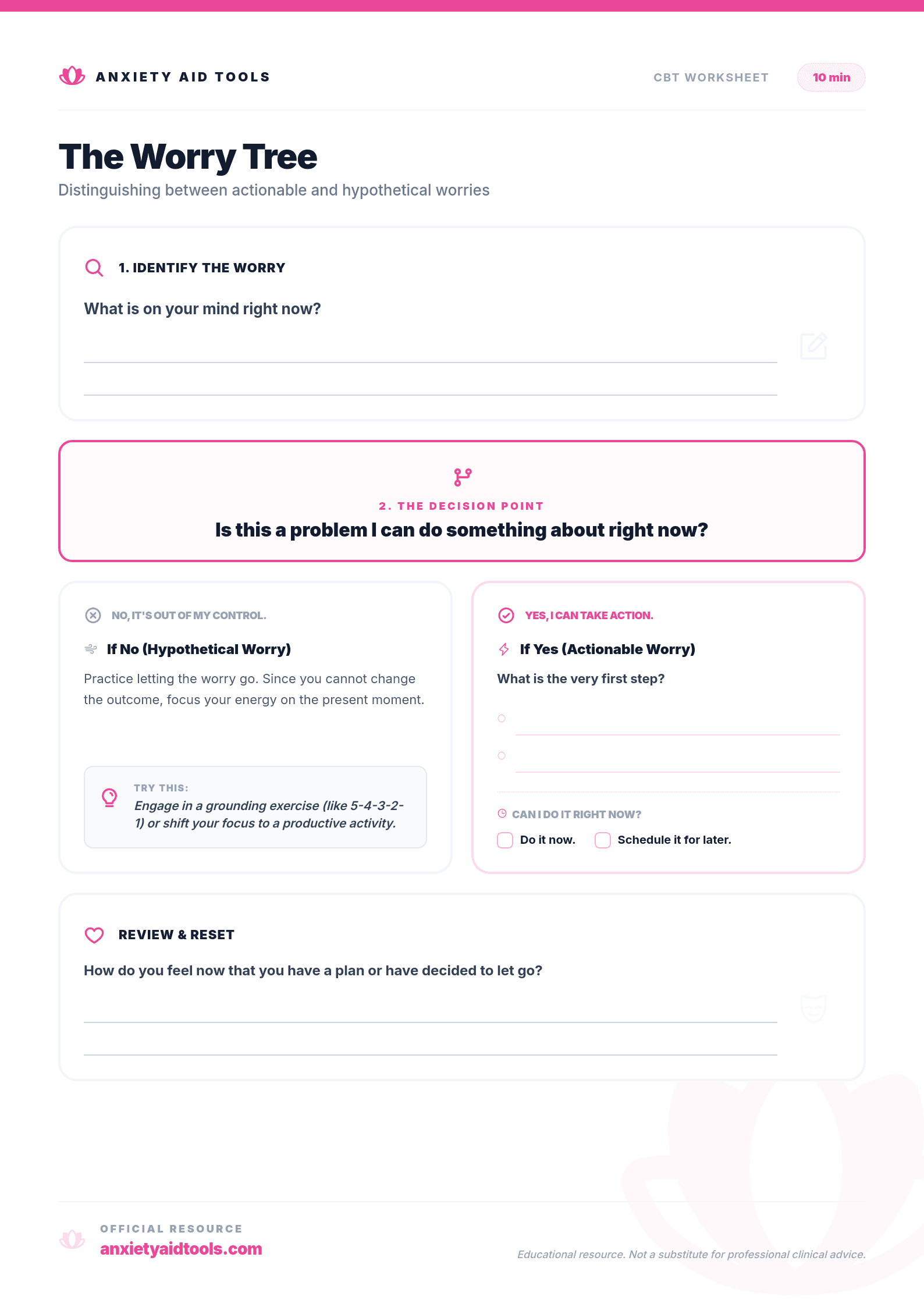 The Worry Tree - Worksheet | Anxiety Aid Tools