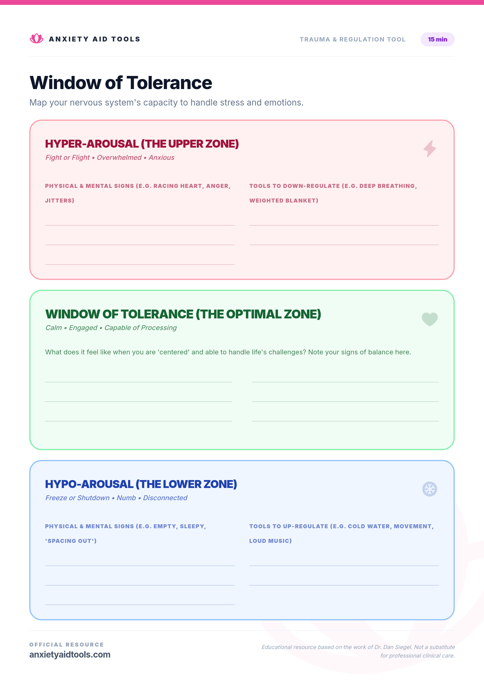 Window of Tolerance - Worksheet | Anxiety Aid Tools